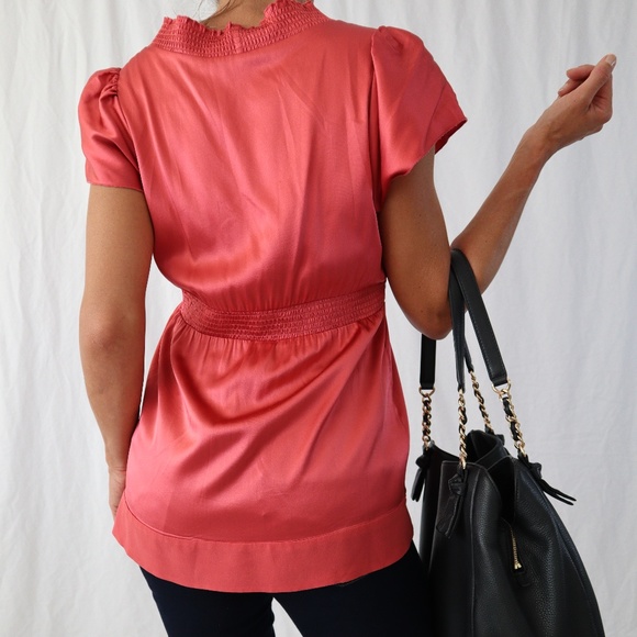 BCBGMaxAzria | Tops | Salmon Silk Bcbg Blouse Small | Poshmark